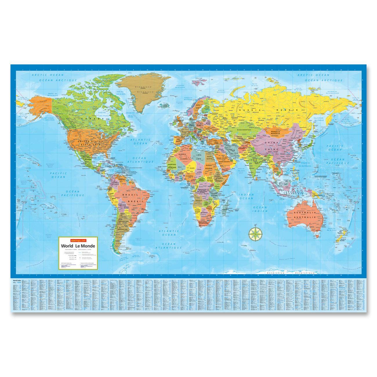 CCC Laminated Bilingual World Wall Map – Office Experts Office Pro