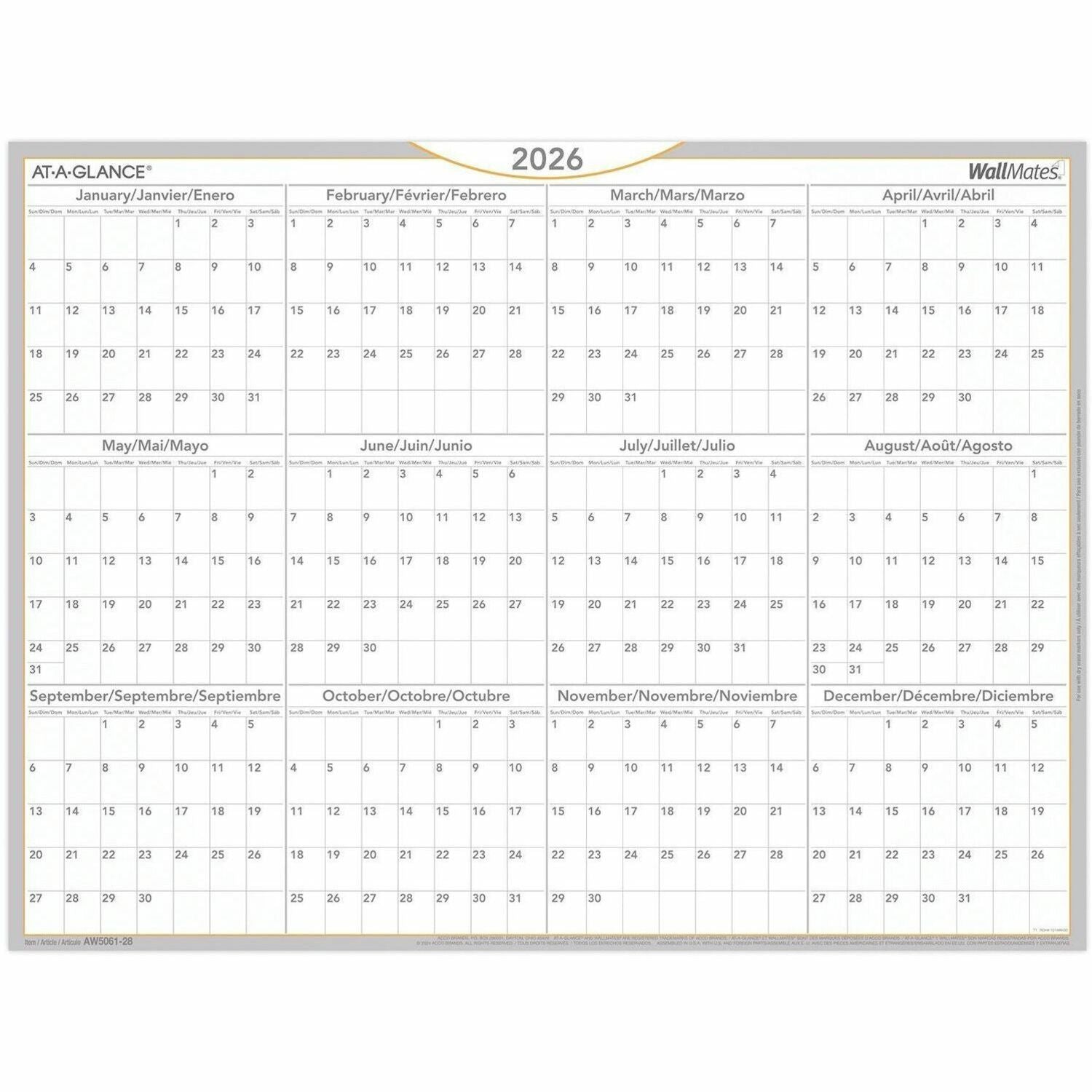 PLANNER-WALL, YEARLY 24X18 WALLMATES SELF-ADHESIVE 2026 – Office ...